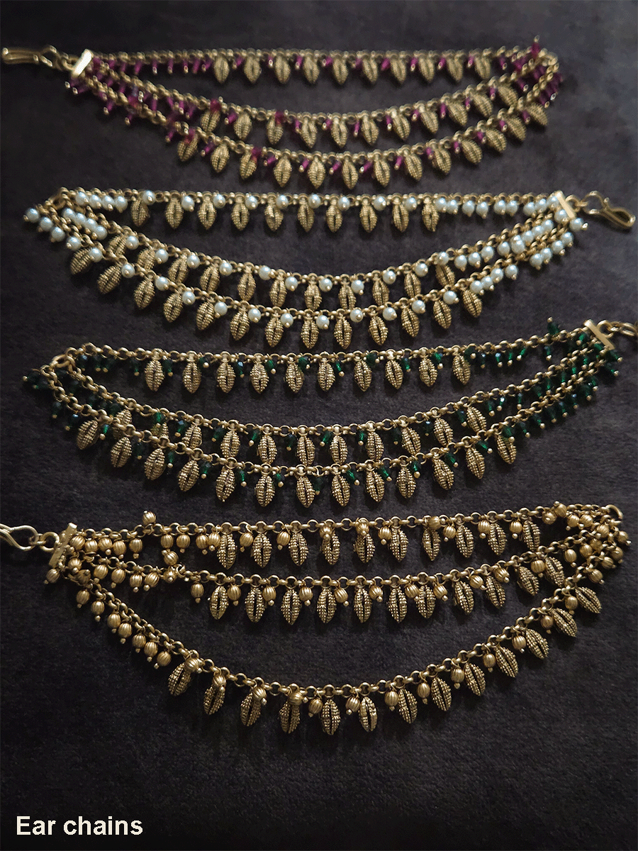 Shell with bead design three layer ear chains – Odara Jewellery
