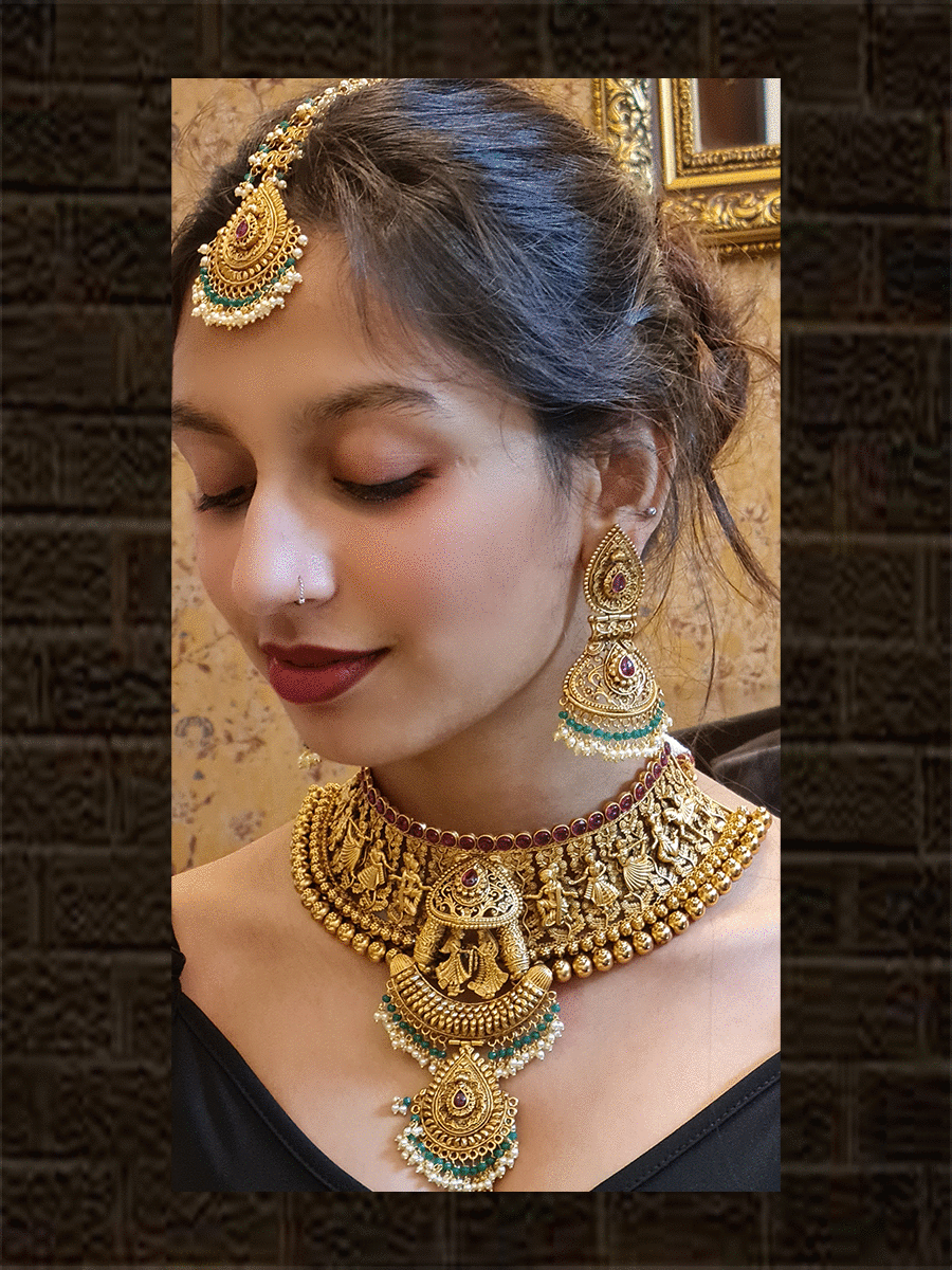 Varmala Design Broad Choker Set With Long Leaf Design, 56% OFF